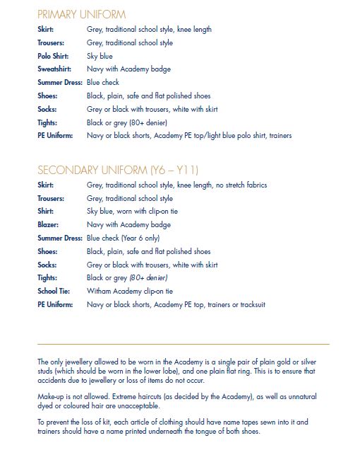 The Priory Witham Academy - Uniform